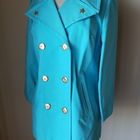 Jackets & Coats | Vintage Turquoise All Weather Pea Coat Trench Rain ...